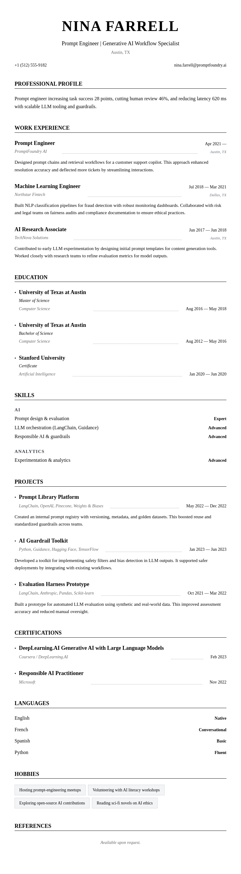 Prompt Engineer Resume Example Improving Task Success by 28 Points ...