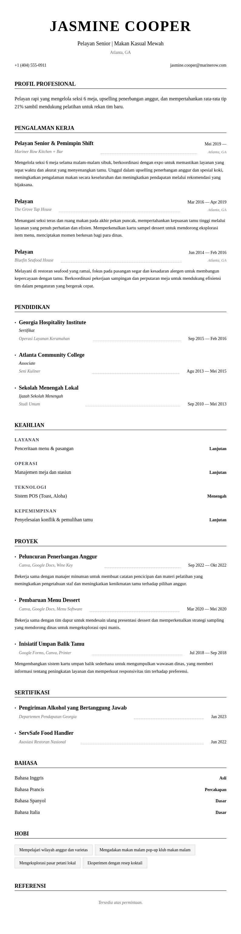 Contoh Resume Pelayan yang Menyampaikan Rata-rata Tip 21% – Resume.bz